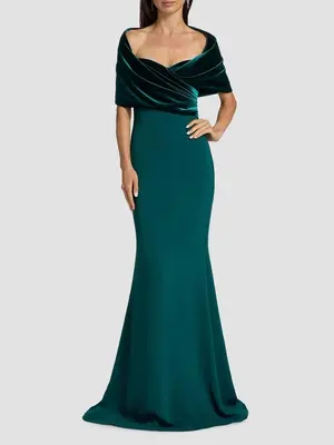 Badgley Mischka Stretch-crepe Shawl-collar Gown
