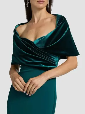 Badgley Mischka Stretch-crepe Shawl-collar Gown