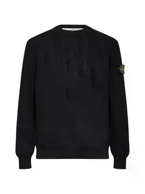 Stone Island Ribbed-knit Logo-patch Sweater - Black