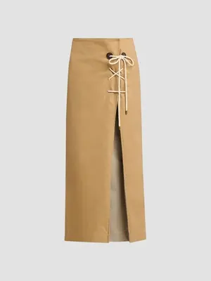 Moschino Cotton Gabardine Wrap Midi Skirt - Multi Brown