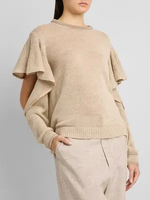 Moschino Ruffle Cold Shoulder Knit Sweater