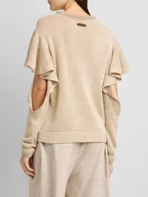 Moschino Ruffle Cold Shoulder Knit Sweater