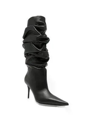 Amina Muaddi Ruched Pointed-toe Boots - Black