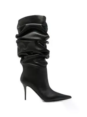Amina Muaddi Ruched Pointed-toe Boots - Black