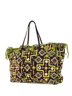 Fendi Beads Embroidered Tote Bag - Brown