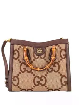 Gucci Diana Nm Bamboo Handle Jumbo Gg Canvas Small Tote Bag - Brown