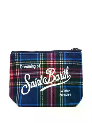 MC2 SAINT BARTH Aline Tartan-print Logo-print Clutch Bag - Blue