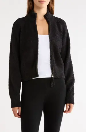 Barefoot Dreams X Frankies Bikinis Cozychic® Bea Zip-up Knit Sweater - Black