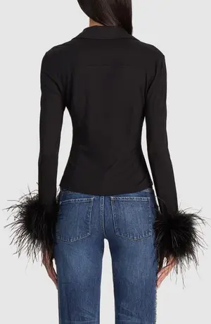Alice + Olivia Freya Button Down Top With Feather Cuffs