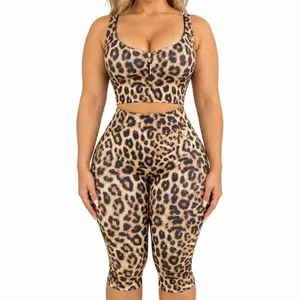 LECHERY® X Yahaira Triple Tummy Layer Body Shaping Activewear Shaper 2-piece Set - Leopard