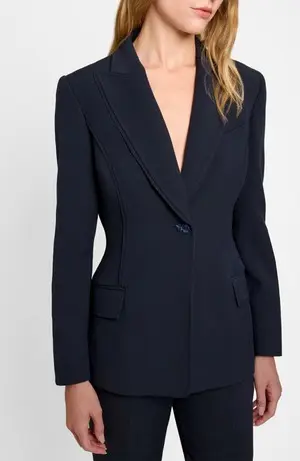 Santorelli Jess Single Button Jacket In Soft Stretch Crepe - Indigo