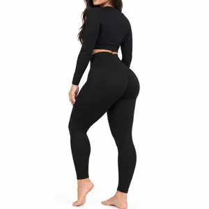 LECHERY® X Yahaira Shaping Leggings & Double Tummy Long Sleeve 2-piece Set