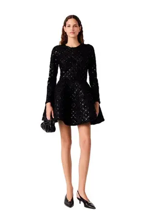 Maje Short Rhinestone Velvet Dress - Black