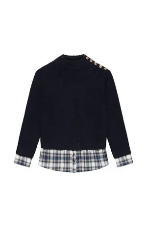 Mint Velvet Checked Trim Jumper Pullover Long Sleeve Stand Collar Regular Sweater
