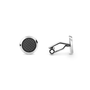 Montblanc Stainless Steel Carbon-patterned Inlay Round Cufflinks - Black