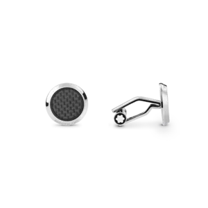 Montblanc Stainless Steel Carbon-patterned Inlay Round Cufflinks