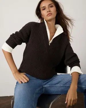 Mint Velvet Layered Funnel Neck Zip Jumper