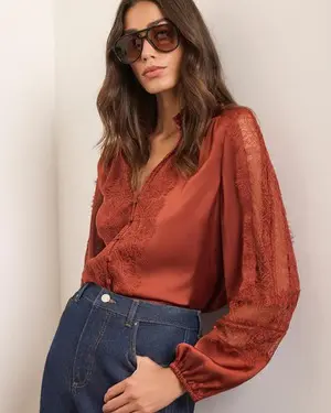 Mint Velvet Satin Lace Detail Blouse