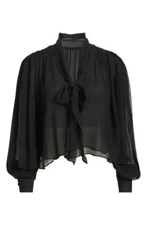 FRAME The Belle Tie Neck Silk Top