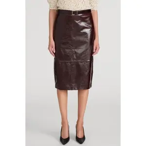 FRAME Veda Leather Midi Skirt - Currant