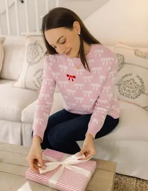 DUFFIELD LANE Bow Crew Neck Sweater - Pink
