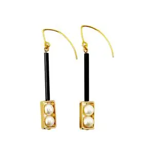 ARACHELI STUDIO Long Art Deco Pearls Earrings - Black
