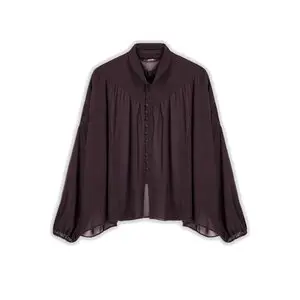 NOCTURNE Gathered Sheer Blouse - Brown