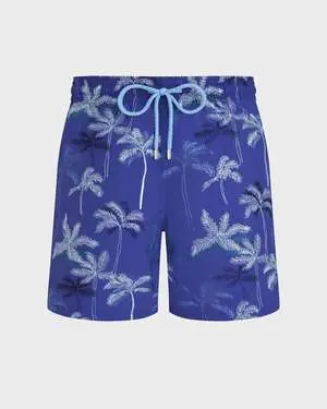 Vilebrequin Embroidered Swim Trunks Palm Offset Limited Edition Swimwear Mistral - Blue