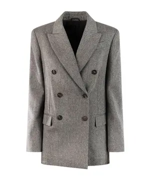Brunello Cucinelli Double-breasted Herringbone-pattern Blazer - Gray