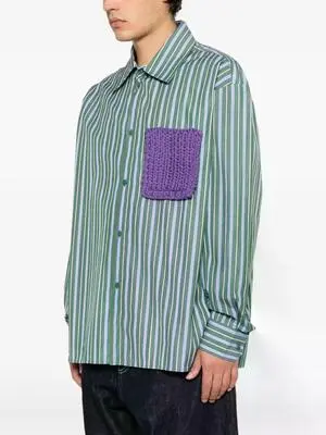 CHARLES JEFFREY Stripe-print Knitted-pocket Shirt