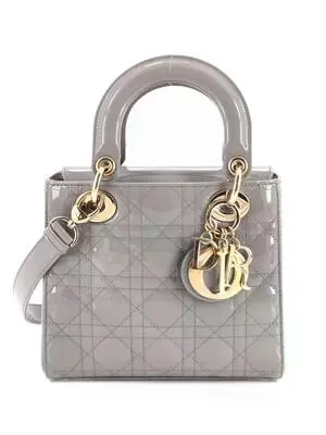 Dior Lady Bag Cannage Quilt Patent Small Satchel - Grey