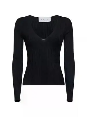 KAOS Ribbed-knit V-neck Sweater - Black