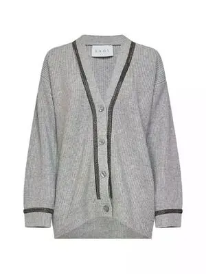 KAOS Chain-trim Ribbed Cardigan - Grey