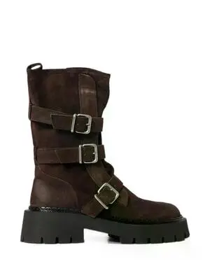 VIC MATIE Buckle-strap Suede Boots - Brown