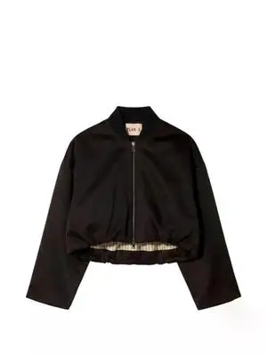 Plan C Cropped Zip-up Bomber Jacket - Black