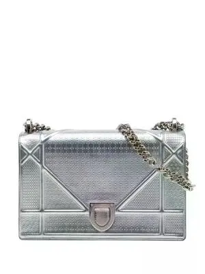 Dior 2017 Medium Metallic Patent Microcannage Diorama Flap Crossbody Bag - Silver
