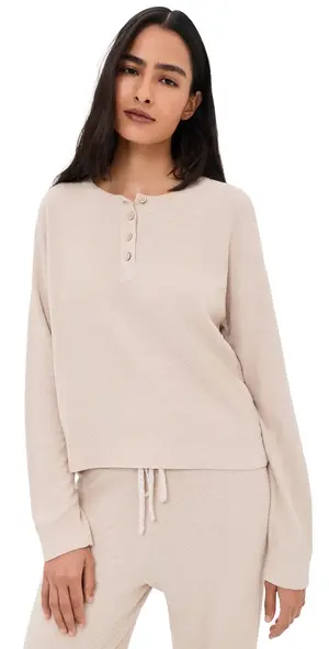 Barefoot Dreams Ccul Diamond Quilt Henley - Stone