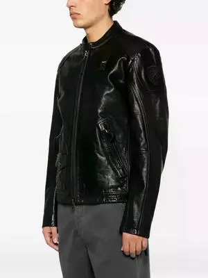 BLAUER. Logo-patch Leather Jacket