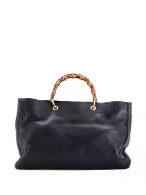 Gucci Bamboo Shopper Leather Large Tote Bag - Black