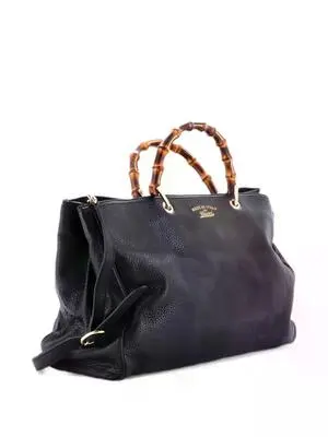 Gucci Bamboo Shopper Leather Large Tote Bag - Black