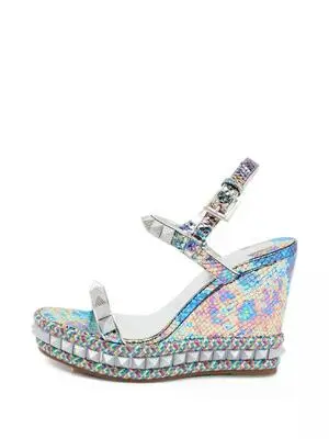 CHRISTIAN LOUBOUTIN Pyraclou Snakeskin-embossed Wedge Sandals - Silver