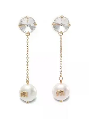 Miu Miu 2010s Faux Pearl-embellished Drop Earrings - Gold