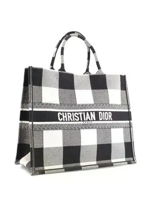 Dior Book Printed Check Canvas Large Tote Bag