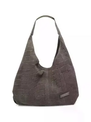 MY BEST BAG FIRENZE Ellisse Croc-effect Suede Shoulder Bag - Grey