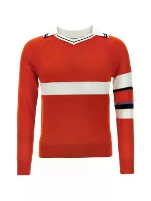 WALES BONNER Stripe-detail V-neck Sweater - Red