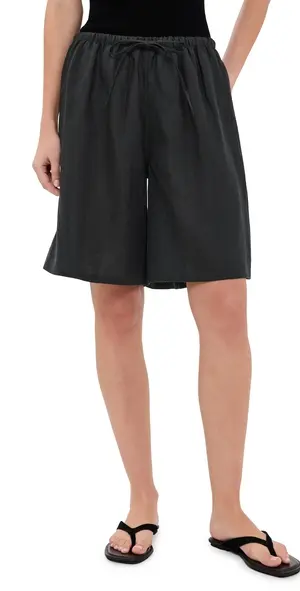 Comme Si Drawstring Bermuda Linen Shorts - Black