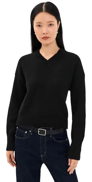 Daughter Sora Slouch V Neck Wool Sweater - Black