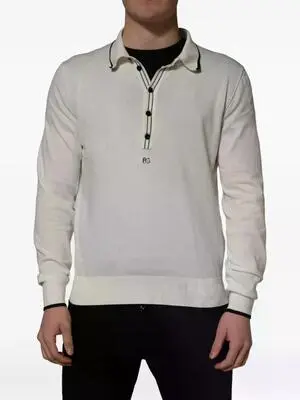 Dolce & Gabbana Piped-trim Long-sleeve Polo Shirt - White