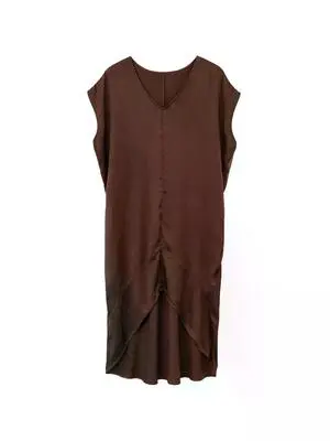 SLO_HAND_MADE Asymmetric Satin Kaftan Midi Dress - Brown