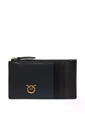 Pinko Leather Card Holder With Tassel And Pompom - Black